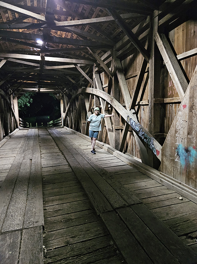Nighttime reveals the impressive wooden skeleton, architectural bones that have withstood the test of time.