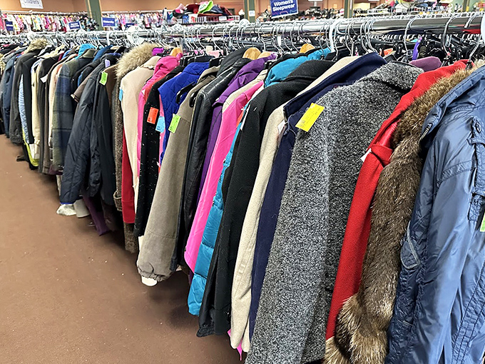 The coat section resembles a textile rainbow&mdash;winter armor in every shade imaginable, proving style and warmth don't require emptying your savings account.