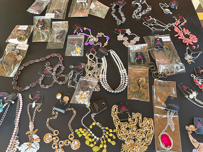 Vintage and contemporary jewelry mingling together, because one person's outdated necklace becomes another's statement piece instantly.