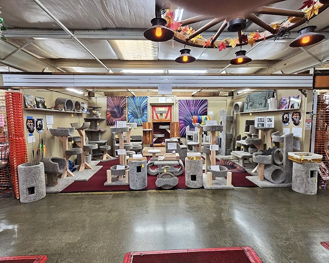 A feline fantasy land of carpeted castles. Cat furniture so elaborate it makes you wonder who's really in charge at home. 