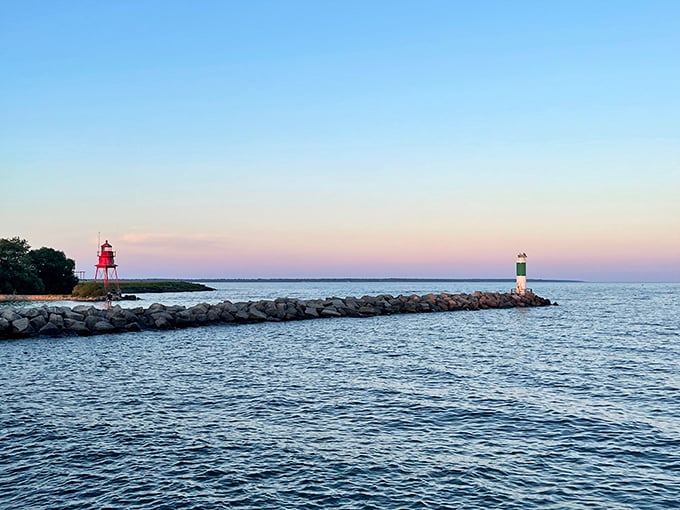 Twin lighthouses guide ships and retirees alike to this surprisingly affordable harbor. 