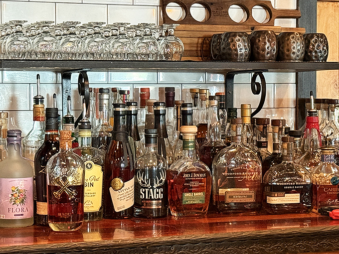 Behind this well-stocked bar lies the answer to "what pairs perfectly with smoked brisket?"