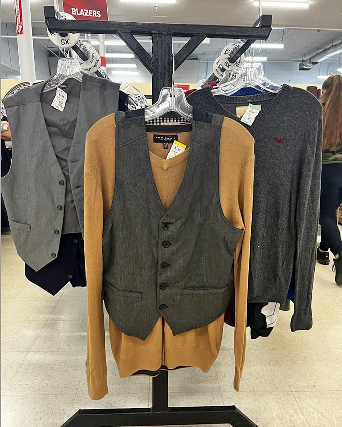 Men's business casual with prices that won't hurt your actual business. That gray vest could take you from job interview to weekend outing.