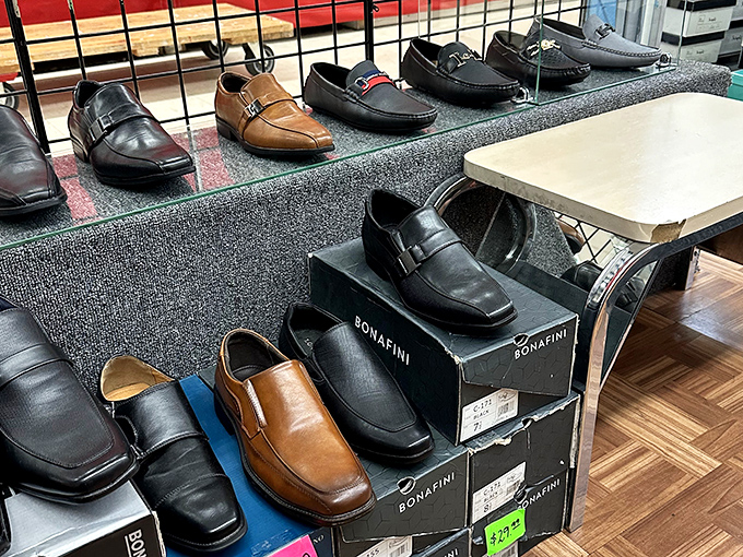 Men's shoes lined up like soldiers ready for inspection—from boardroom-ready loafers to date-night dress shoes waiting for their dancing debut.