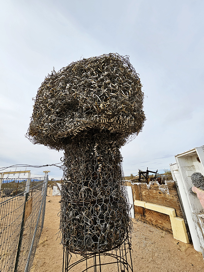 This towering metal mushroom cloud of wire and imagination stands as a powerful reminder of transformation &ndash; from destruction comes creation.