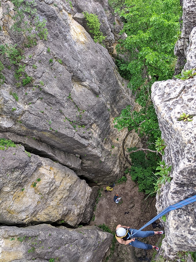 Rock climbing here puts Illinois on the adventure map. These limestone faces challenge even experienced climbers to a vertical dance.