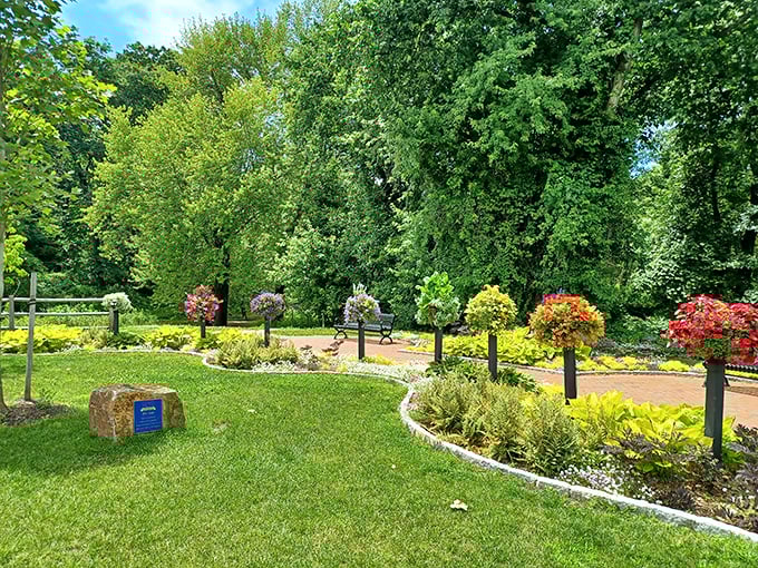 The surrounding park extends the floral fantasy, proving this bridge isn't just a one-hit wonder but part of a greatest hits collection.