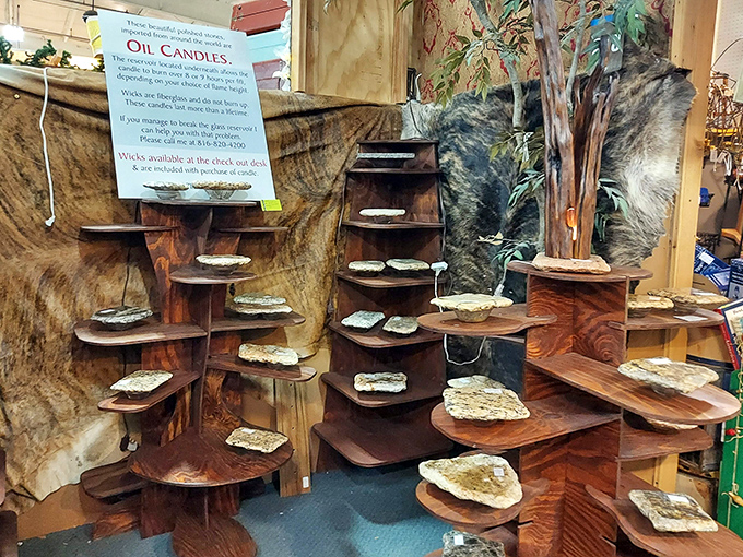 These handcrafted wooden oil candle displays transform natural elements into functional art. The perfect conversation piece for those who appreciate where nature meets craftsmanship.