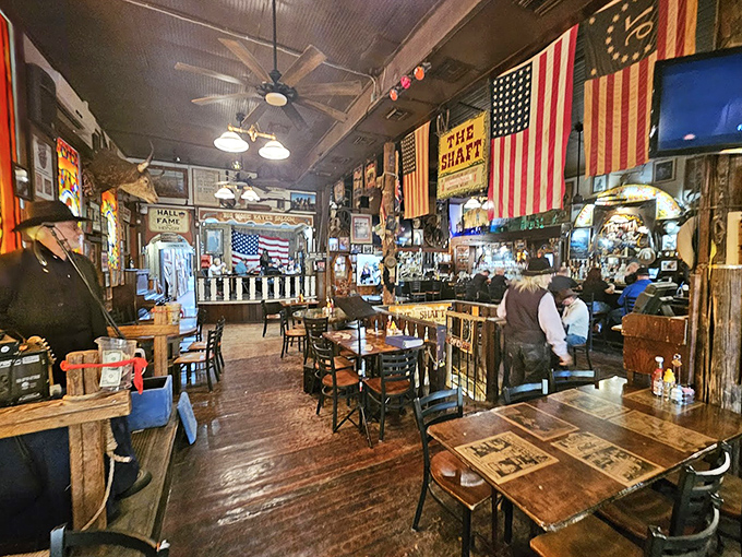 American flags and weathered wood create the perfect backdrop for making memories. Every table has hosted countless stories, laughter, and maybe a tall tale or two.