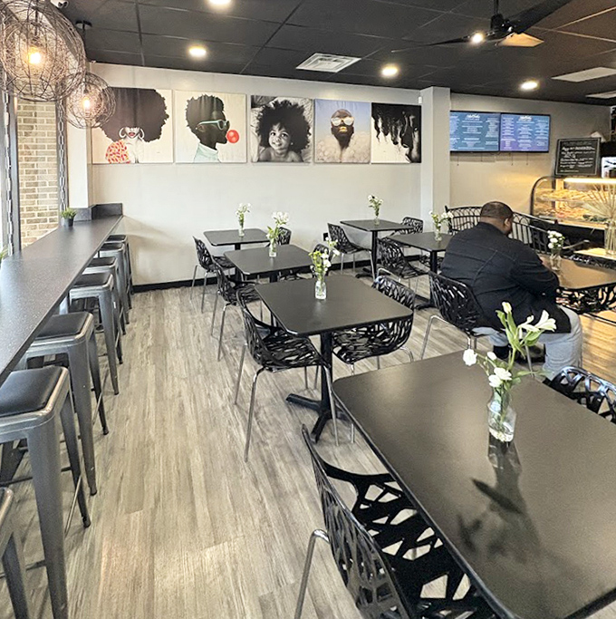 Clean lines, stylish seating, and artistic touches create a dining space where the food remains the star but the setting deserves its own standing ovation.