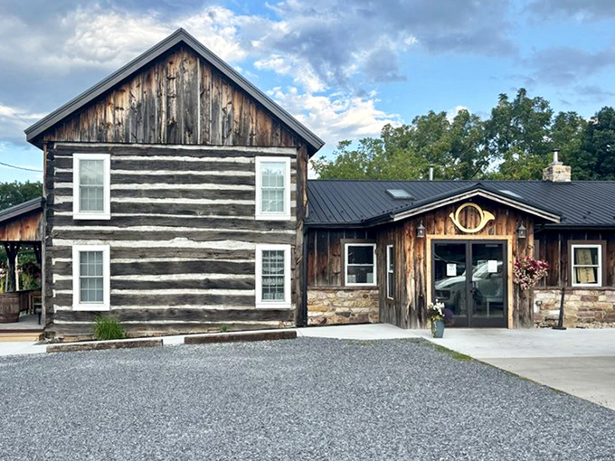 The log cabin exterior reveals this place wasn't built to be trendy&mdash;it was built to last. Authentic Pennsylvania architecture that welcomes you before you even step inside.