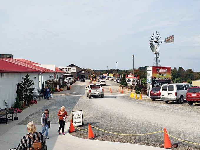 The unassuming entrance to treasure-hunting paradise, where that windmill seems to say, "Come on in, your wallet is about to get lighter!"