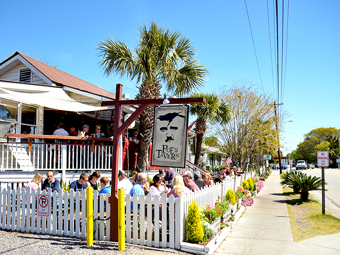 The outdoor patio buzzes with happy diners under a perfect Carolina sky. Some conversations might just be about that last amazing bite.