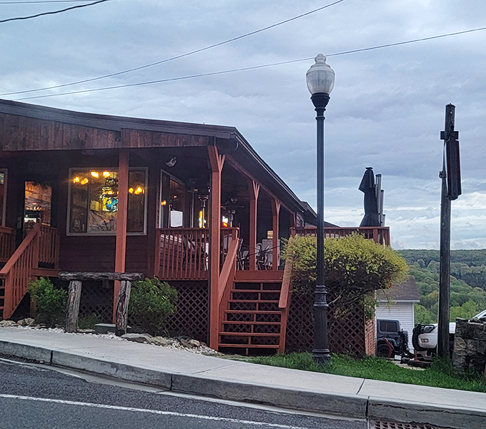 The welcoming porch and steps invite you into a world where good food and mountain views combine for the perfect escape.
