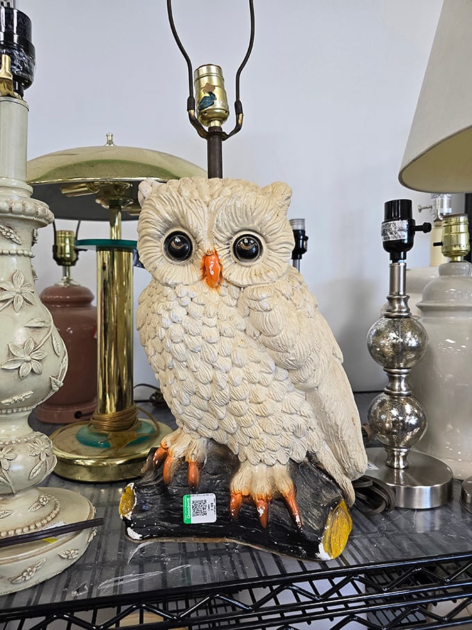 This owl lamp doesn't just illuminate a room&mdash;it judges your life choices with its perpetually surprised ceramic expression.