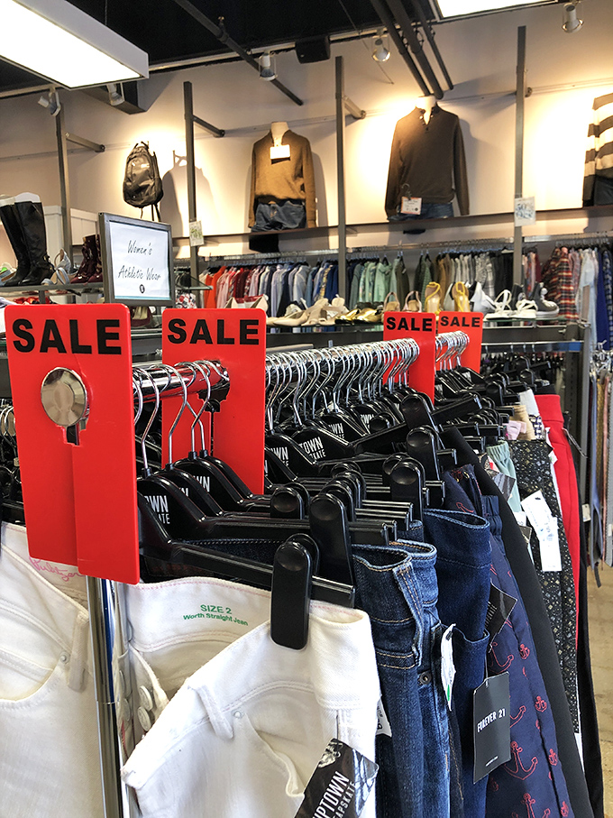 The sale section&mdash;where the red signs are like beacons guiding bargain hunters to fashion promised lands. The thrill of the hunt, visualized.