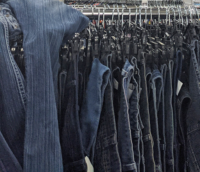 The denim section could clothe a small nation, with every wash, cut, and style imaginable lined up like blue soldiers.