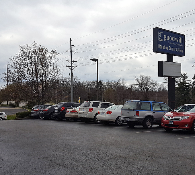 A packed parking lot tells the true story—this isn't just shopping, it's a community gathering place for treasure seekers.