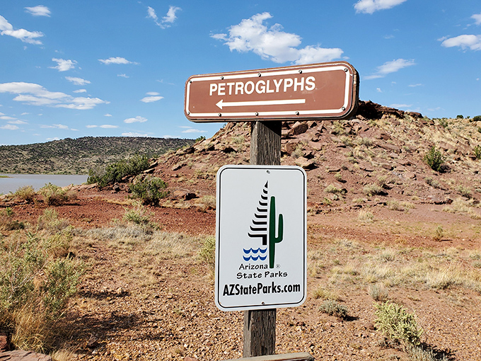 Follow the arrow to petroglyphs, where ancient peoples left reviews without using star ratings or emojis.