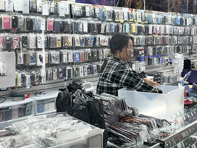 Phone accessories fill an entire wall &ndash; protecting your smartphone has never offered this many colorful options.