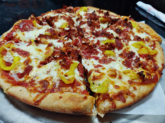 The banana pepper and bacon pizza&mdash;where sweet heat meets savory crunch in a combination that shouldn't work but absolutely does.