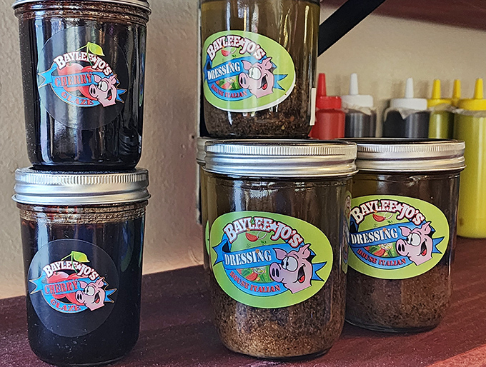 House-made sauces and dressings in branded jars &ndash; because when the flavor's this good, you'll want to smuggle some home in your purse.