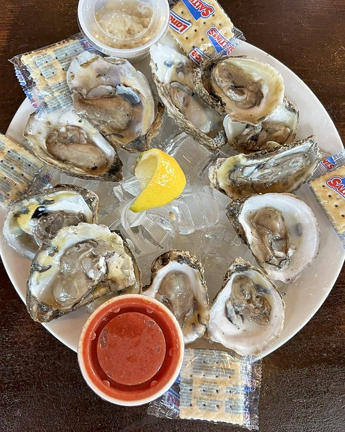 Oysters arranged like a clock of deliciousness, telling you it's always time for freshly shucked happiness. The ocean's perfect little packages of briny joy.