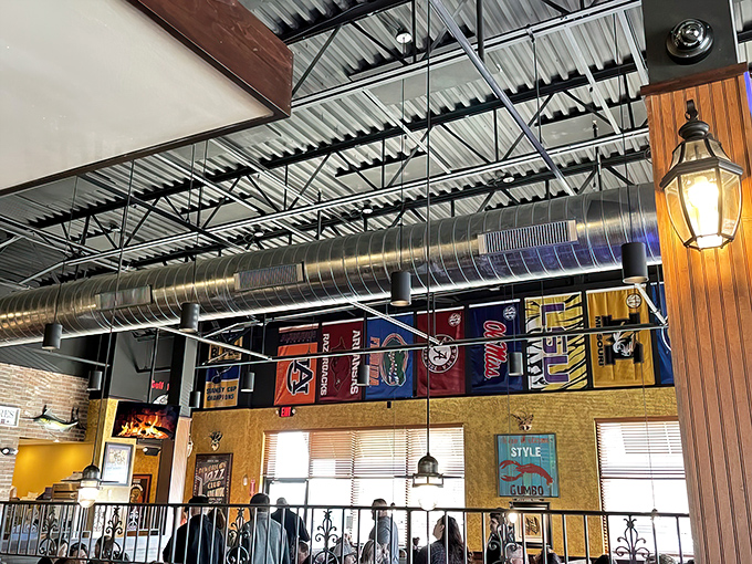 The two-story interior with its open ceiling and nautical touches makes you forget you're hundreds of miles from the nearest saltwater.