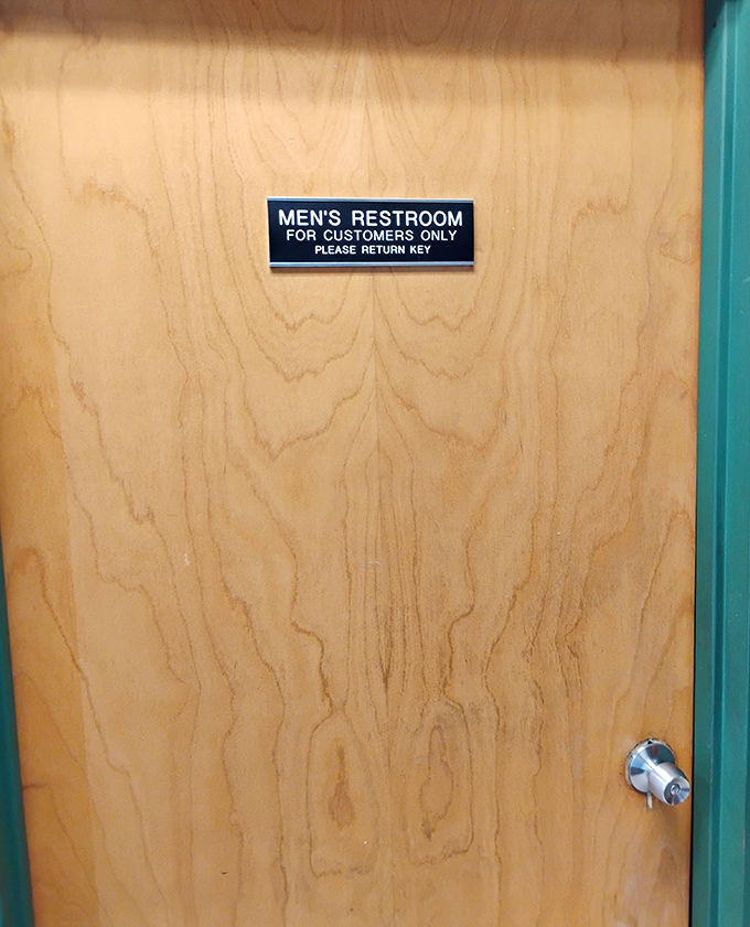 Even the restroom sign has no pretension. In a world of fancy bathroom amenities, Little Anthony's keeps it real from crust to commode.