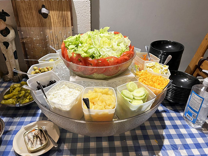 The supporting cast deserves applause too. A salad bar with fresh fixings provides the perfect prelude to the meaty main event.