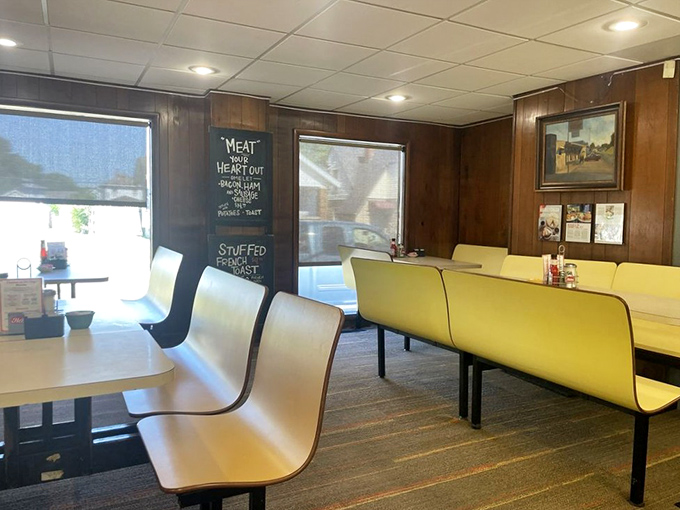 These booths have heard more local stories than the town newspaper&mdash;yellow seats worn to perfection by generations of Hamilton residents sharing life over pie.