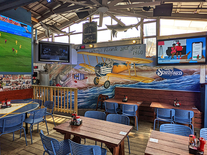 The aviation-themed dining room proves you don't need a first-class ticket to feel like you're flying high.