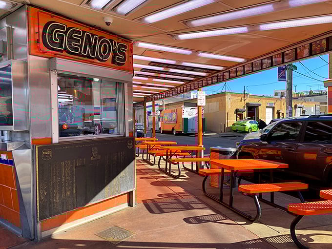 Al fresco dining, Philly-style. These orange tables have witnessed more food euphoria than a thousand five-star restaurants combined.