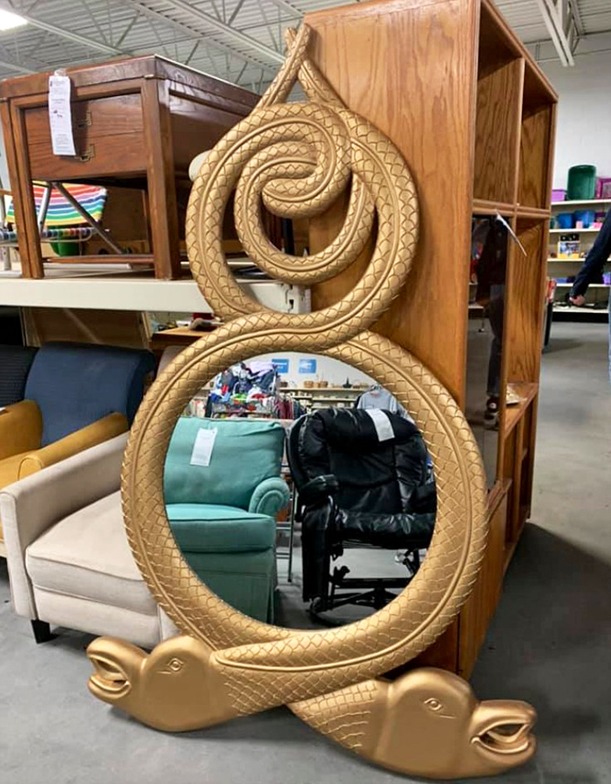 The serpent mirror that would make Indiana Jones do a double-take. Part conversation piece, part functional d&eacute;cor, all adventure!
