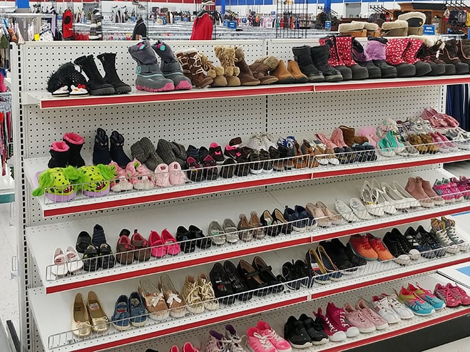 Shoe heaven spreads across multiple shelves, proving that Cinderella's slipper search would've been much easier here. 