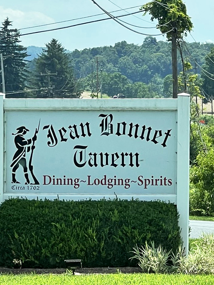 The sign promises dining, lodging, and spirits, covering all the essential traveler needs since the 1760s.