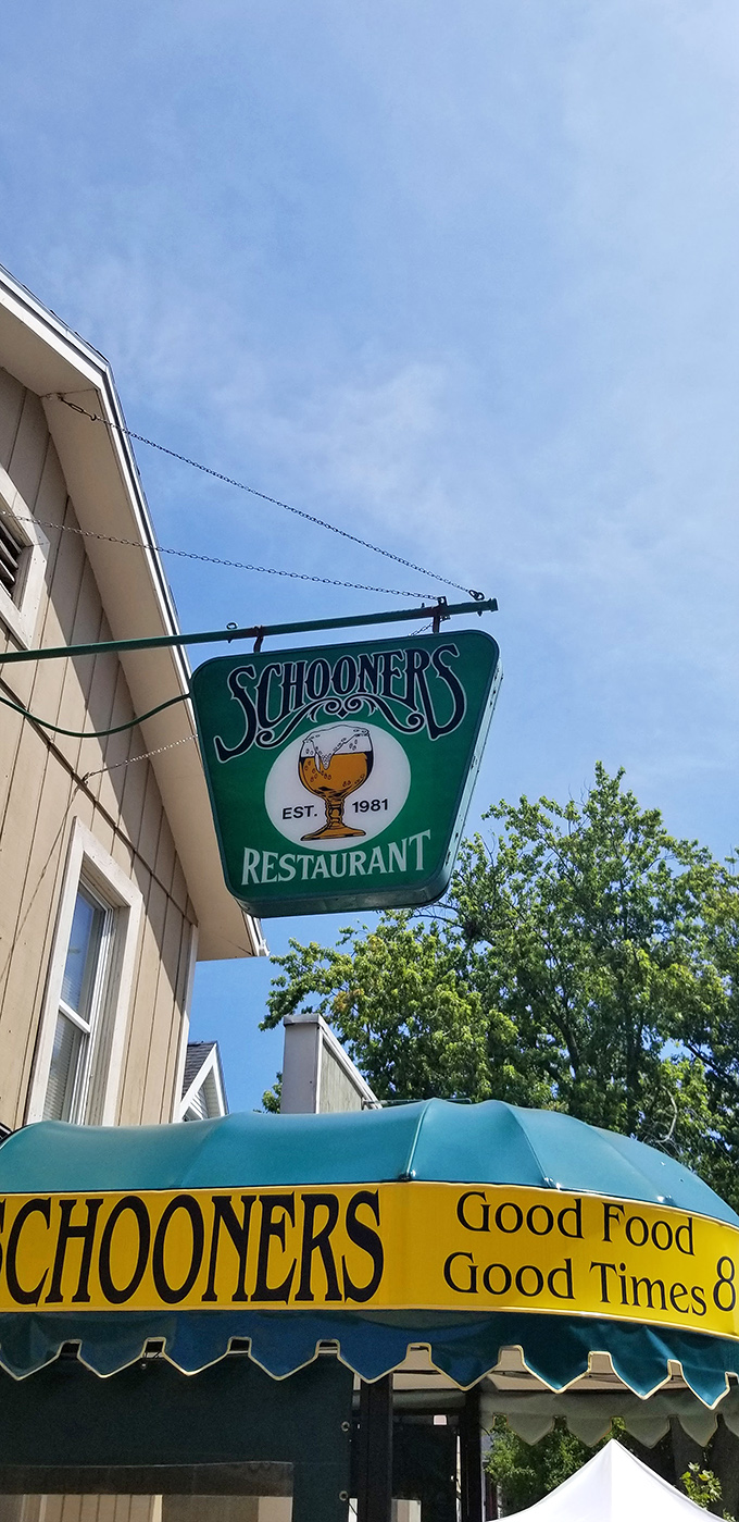 The vintage Schooners sign hanging proudly since 1981 &ndash; a beacon of hope for the hungry and tenderloin-deprived.