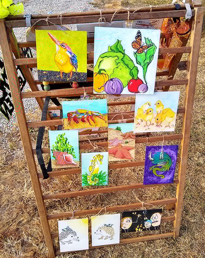 Cheerful paintings on weathered wood prove that art doesn't need gallery walls to inspire joy.