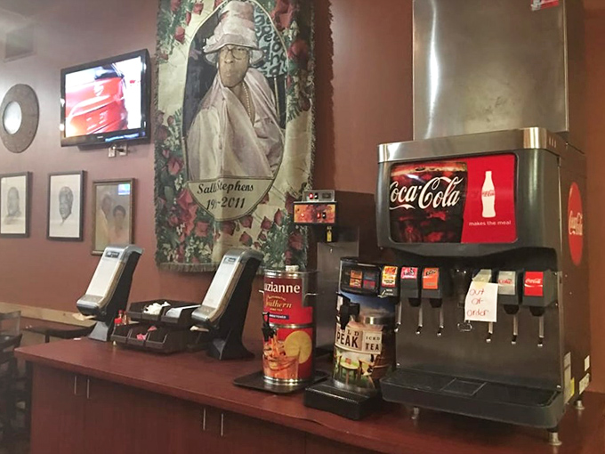 Even the drink station has character &ndash; because at a proper barbecue joint, every detail contributes to the overall experience.