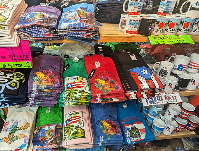Puerto Rico pride shirts and souvenir mugs offer visitors a way to take home memories without the TSA liquid restrictions.