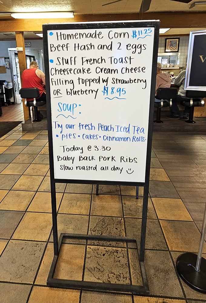 The specials board &ndash; a handwritten promise of culinary adventure where "slow roasted all day" and that little smiley face tell you everything you need to know.