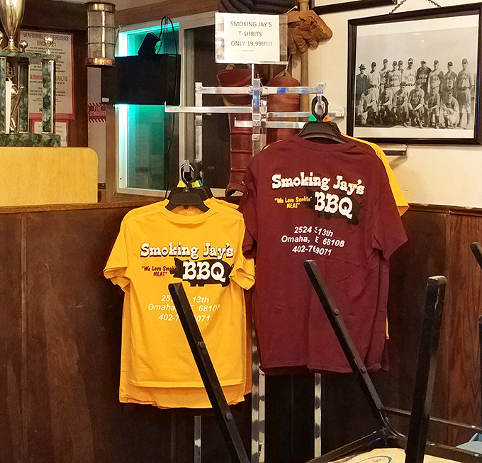 Merch for sale because sometimes wearing the t-shirt is the only way to prove to friends that yes, you really did find barbecue heaven in Nebraska.