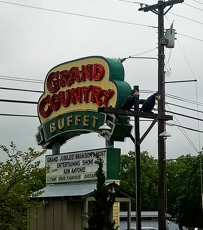 The roadside sign stands tall, a beacon of buffet promise that's been guiding hungry travelers for generations.