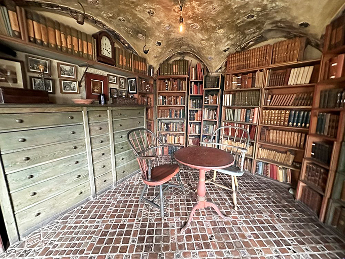The library's curved ceiling creates a literary womb, with books lining every surface&mdash;because even concrete castles need a cozy corner.