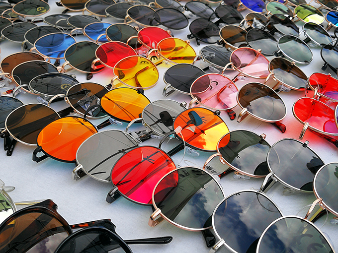 Sunglasses in every hue imaginable&mdash;because in LA, your eyewear is as much a statement as your car. John Lennon meets Elton John meets you.