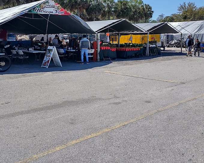 The market's food court beckons with promises of authentic Mexican fare—where tacos are both sustenance and shopping fuel.