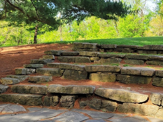 These stone steps weren't just placed&mdash;they were composed, creating a natural amphitheater for the garden's ongoing performance.