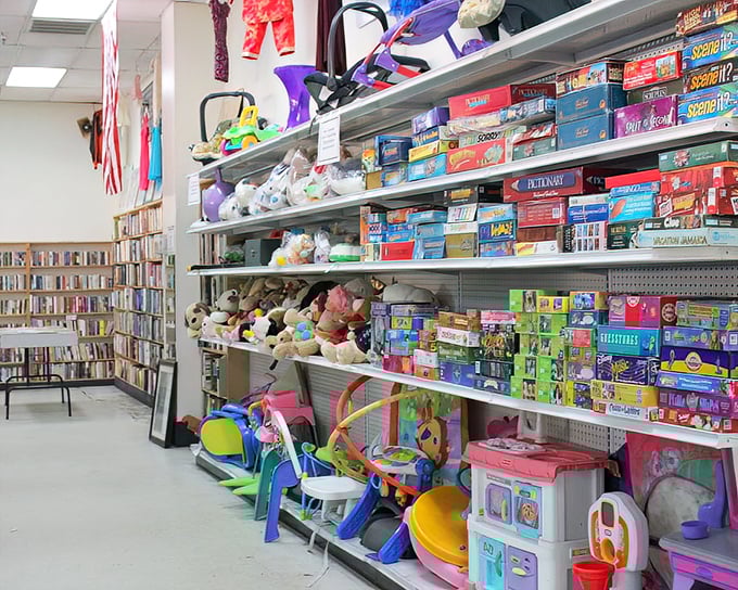Board games and toys from every era line these shelves. Somewhere in this nostalgic playground is the exact game from your childhood sleepovers.