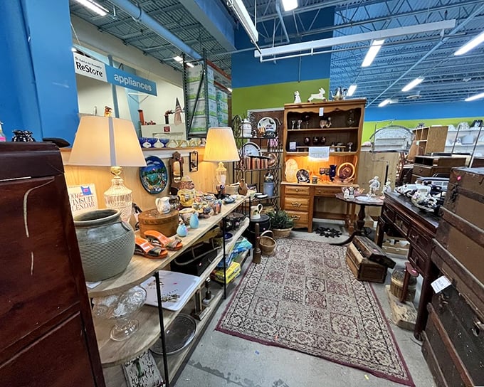 Decorative items create vignettes of possibility&mdash;lamps, pottery, and treasures begging for creative second lives everywhere. 