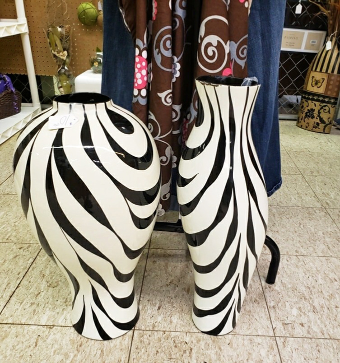 These zebra-striped vases aren't just containers – they're statement pieces screaming, "Look at me!" from whatever shelf they grace.